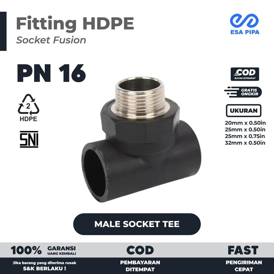 Jual Male Socket Tee HDPE (Socket Drat Luar) - ESA PIPA
